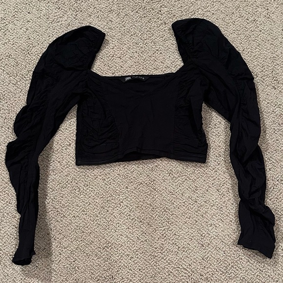 Zara | Tops | Zara Ruched Puff Sleeve Crop Top | Poshmark